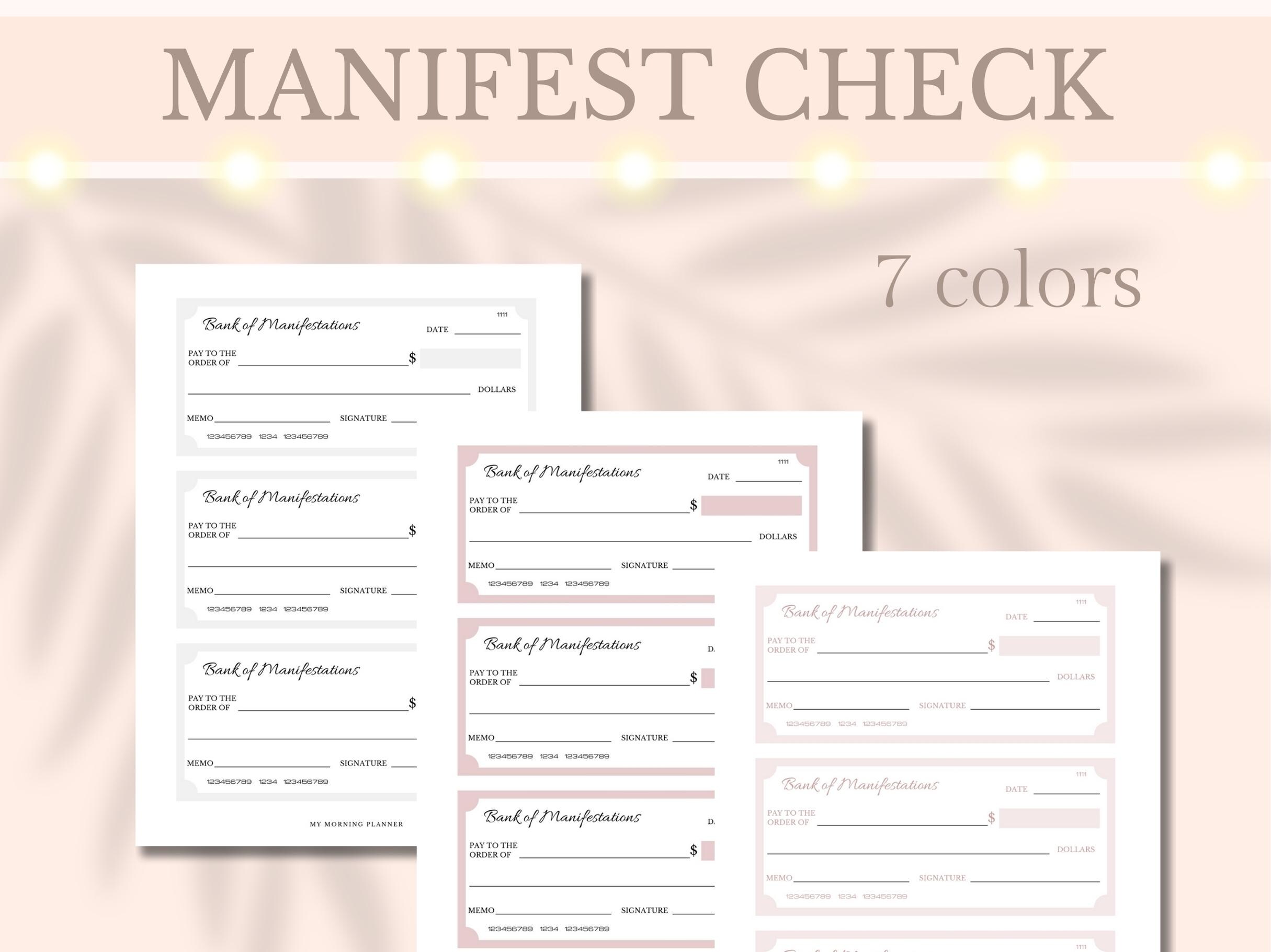 Manifestation Check Printable Law of Attraction Money Check Vision ...