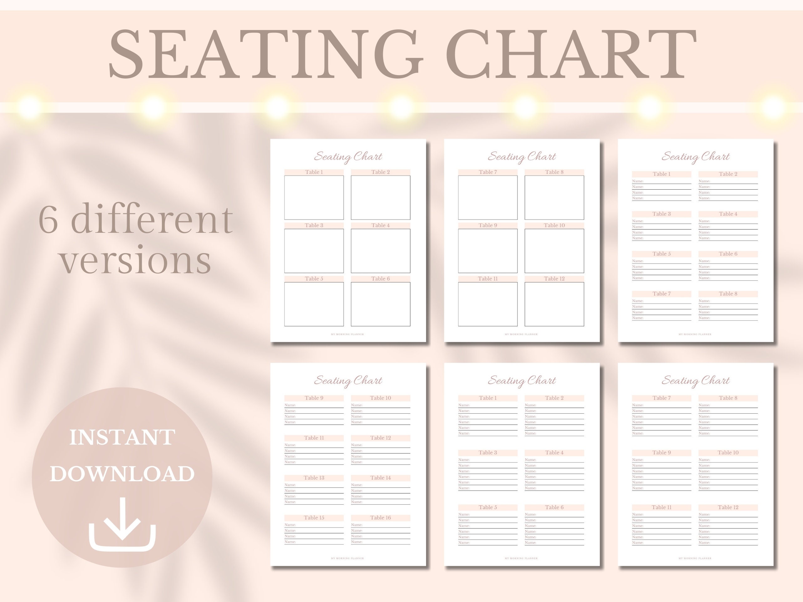 Seating Chart Printable Wedding Table Planner, Pink Event Arrangement ...