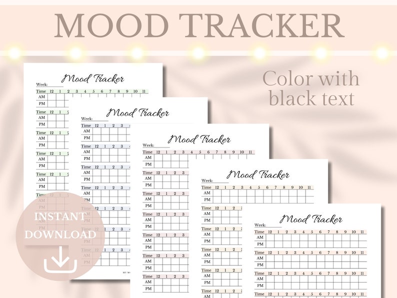 Mood Tracker Printable Planner Emotion Chart Health Worksheet Daily ...