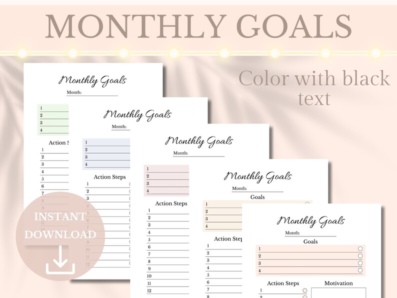 Monthly Goal Setting Printable Planner, Pink Productivity to Do List ...