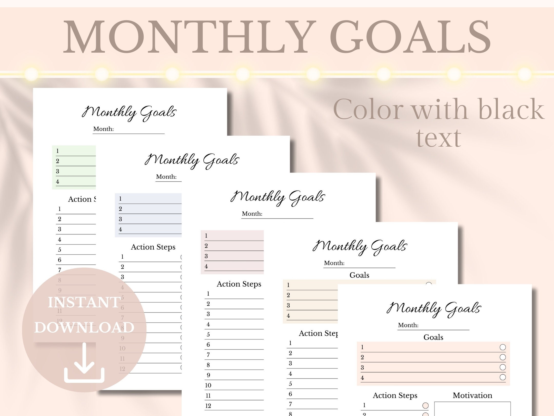 Monthly Goal Setting Printable Planner, Pink Productivity to Do List ...