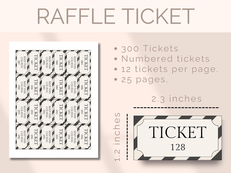 300 Numbered Raffle Ticket Printable Black Circus Striped Enter to Win ...