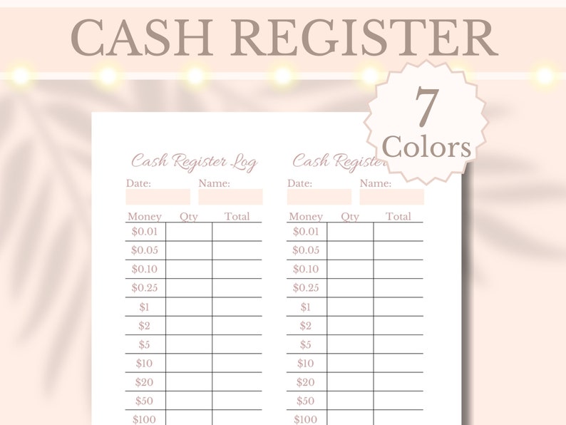Cash Register Balance Log Printable Drawer Till Count Money Calculator ...