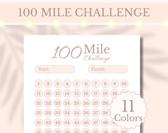 100 Mile Challenge Tracker Printable Journal Page Planner Exercise ...