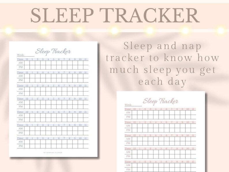 Sleep Tracker Printable Chart Health Planner Nap Hour Log Pink Sleeping ...