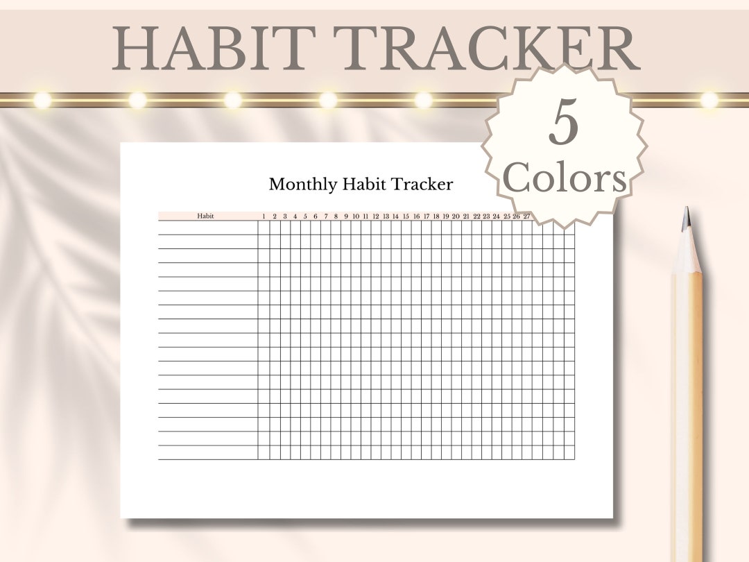 Monthly Habit Tracker Printable Landscape Template Planner Journal 30 ...