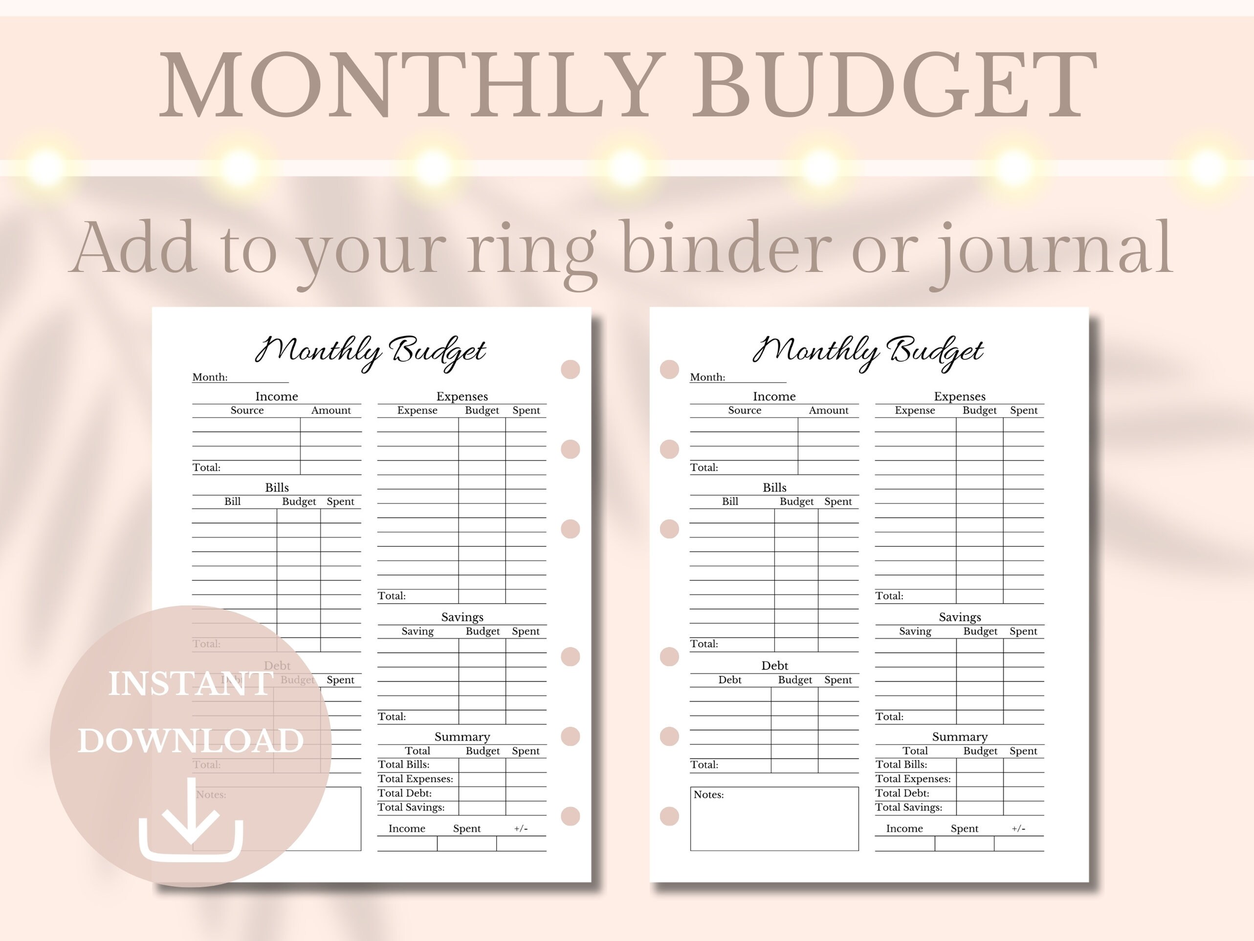 Monthly Budget Printable Planner Paycheck Breakdown Finance Organizer ...