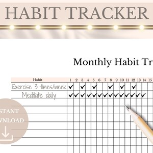 Monthly Habit Tracker Printable Landscape Template Planner Journal 30 ...