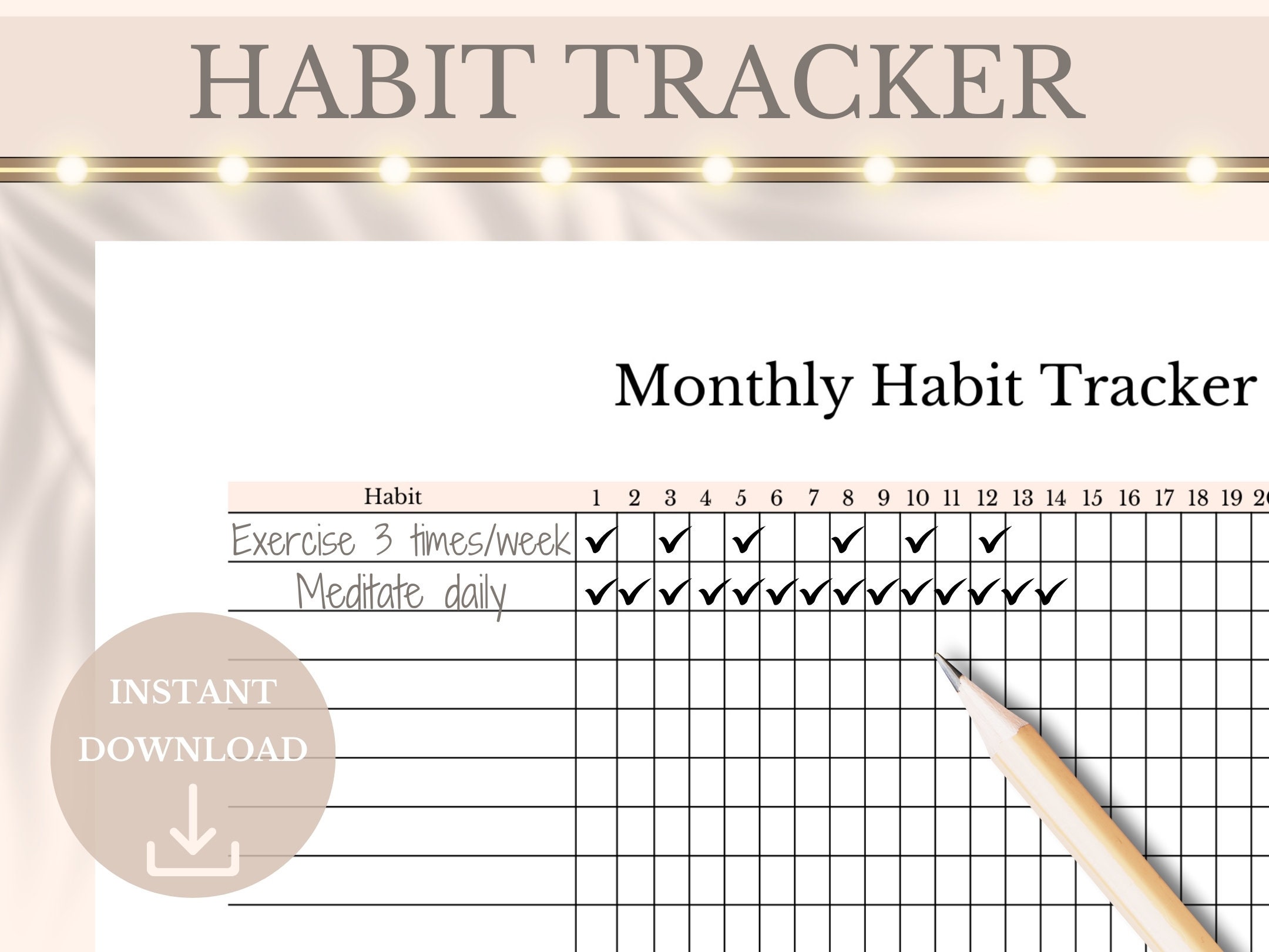 Monthly Habit Tracker Printable Landscape Template Planner Journal 30 ...