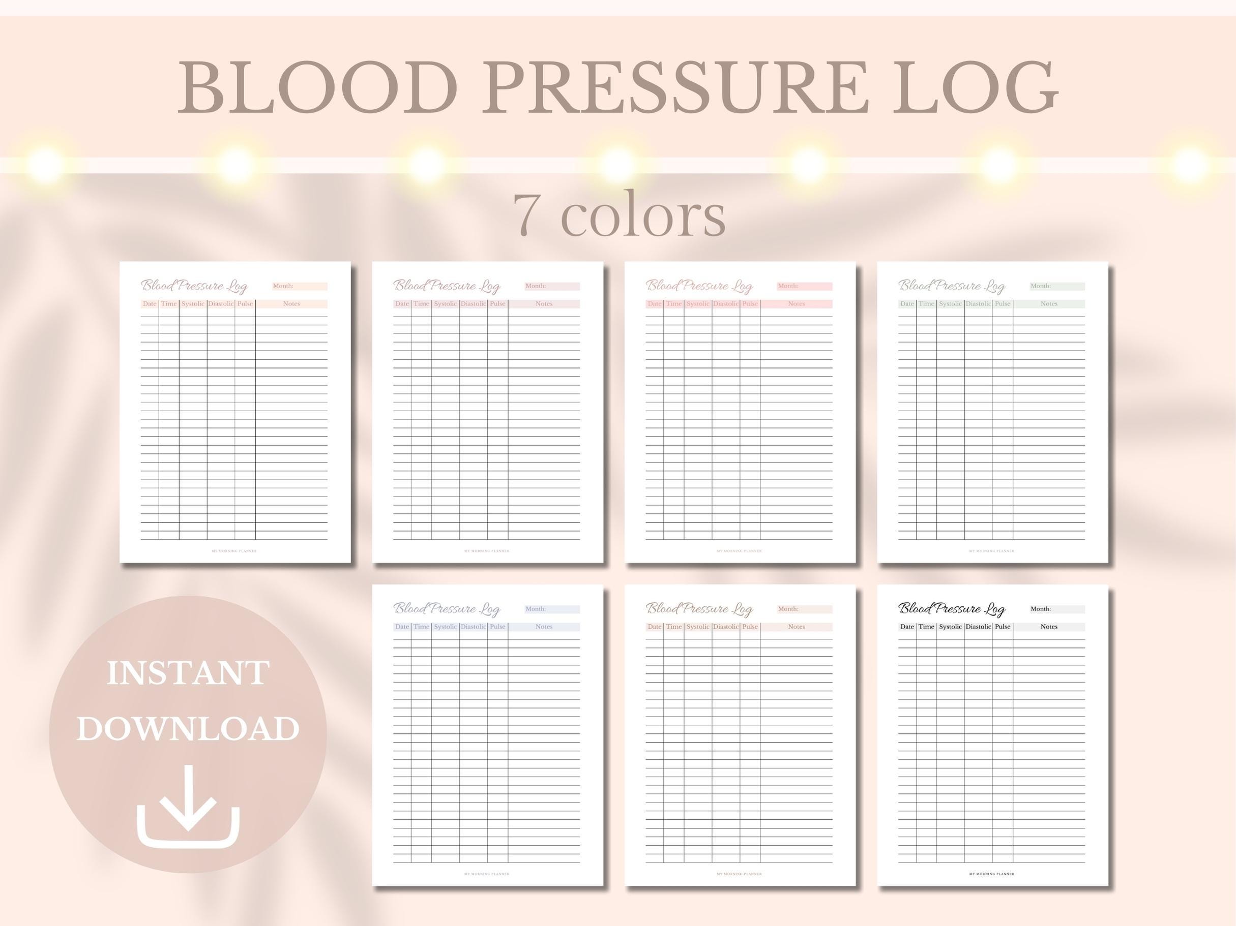 Blood Pressure Tracker Printable BP Chart Hypertension Log Heart Rate ...