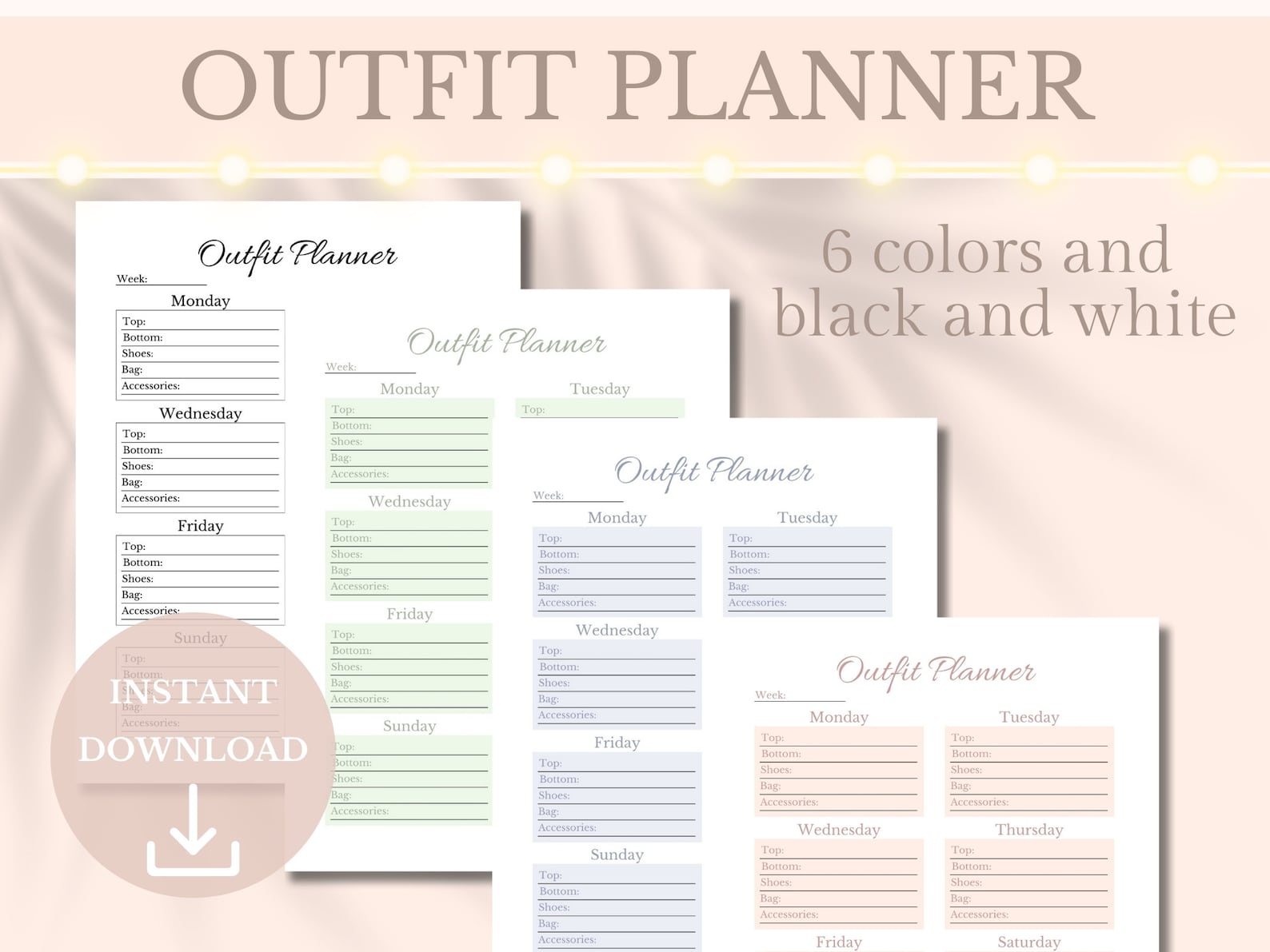 Weekly Outfit Planner Printable Template Wardrobe Styling Journal ...