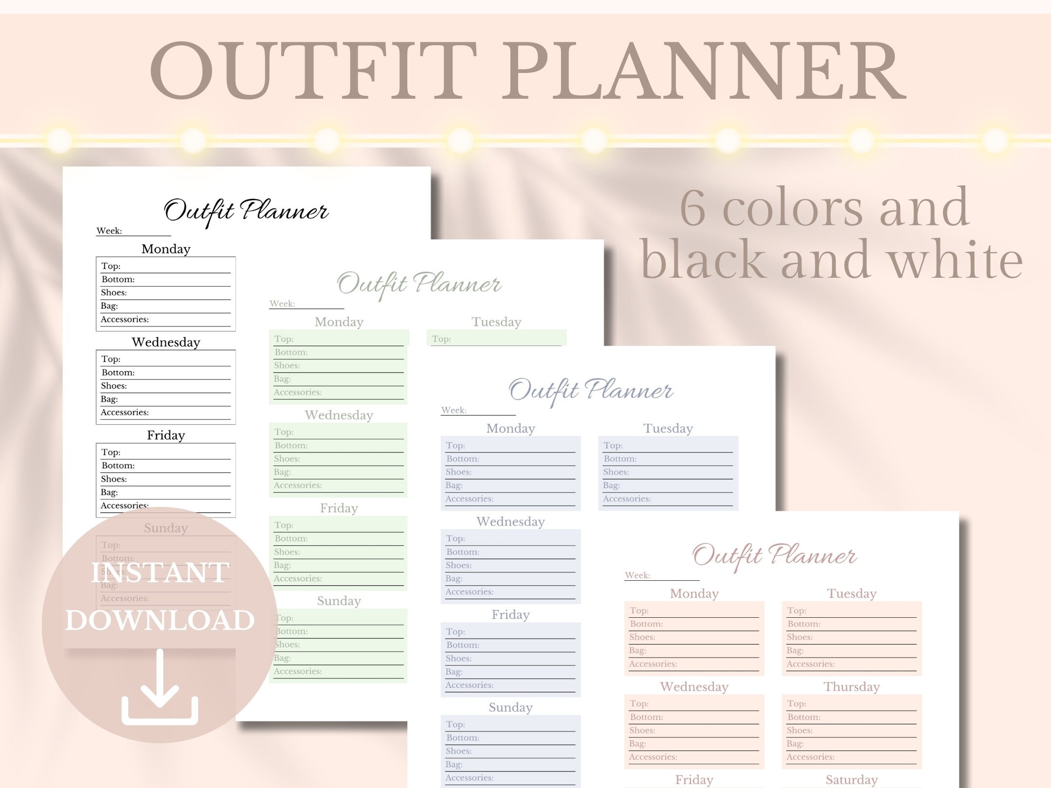 Weekly Outfit Planner Printable Template Wardrobe Styling Journal ...