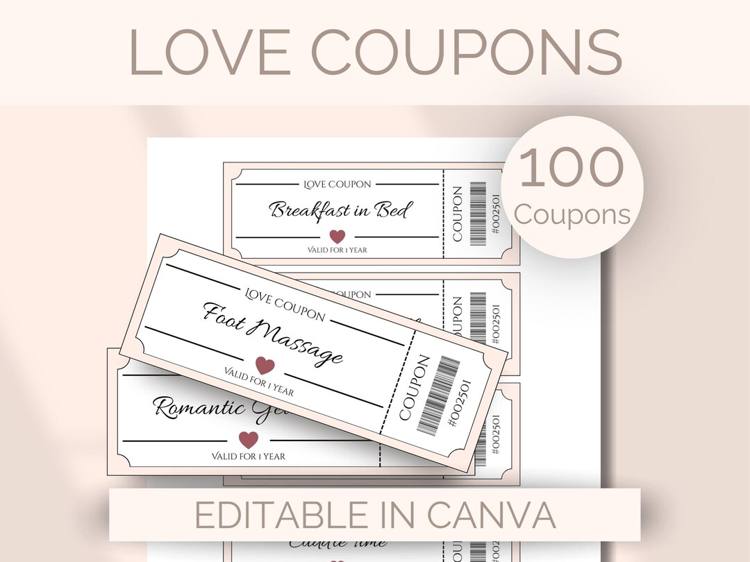 100 EDITABLE Love Coupons for Her Romantic Valentine's Day Gift Love ...