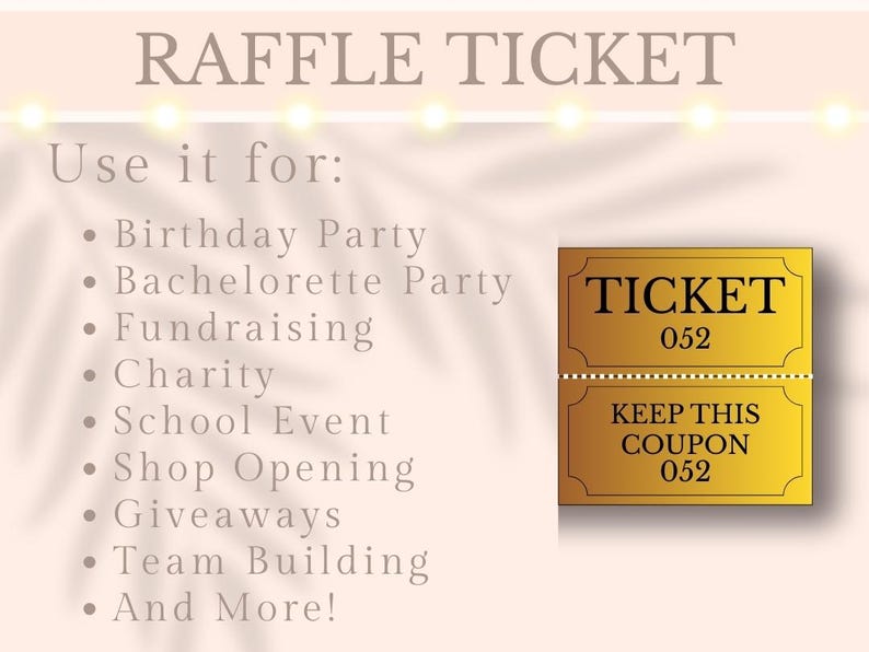 GOLD Numbered Raffle Ticket Printable 300 Enter to Win Ticket Tombola ...
