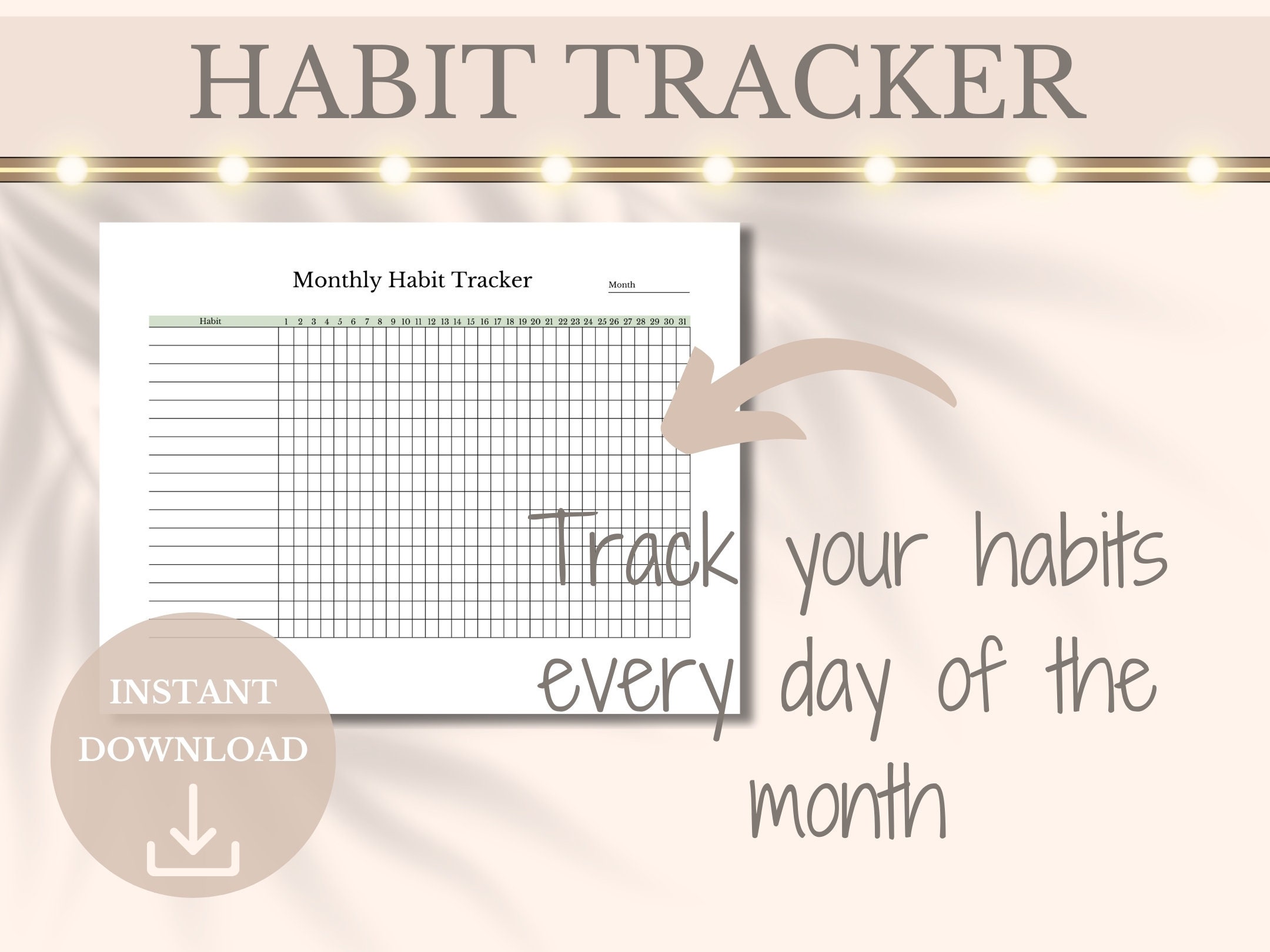 Monthly Habit Tracker Printable Landscape Template Planner Journal 30 ...