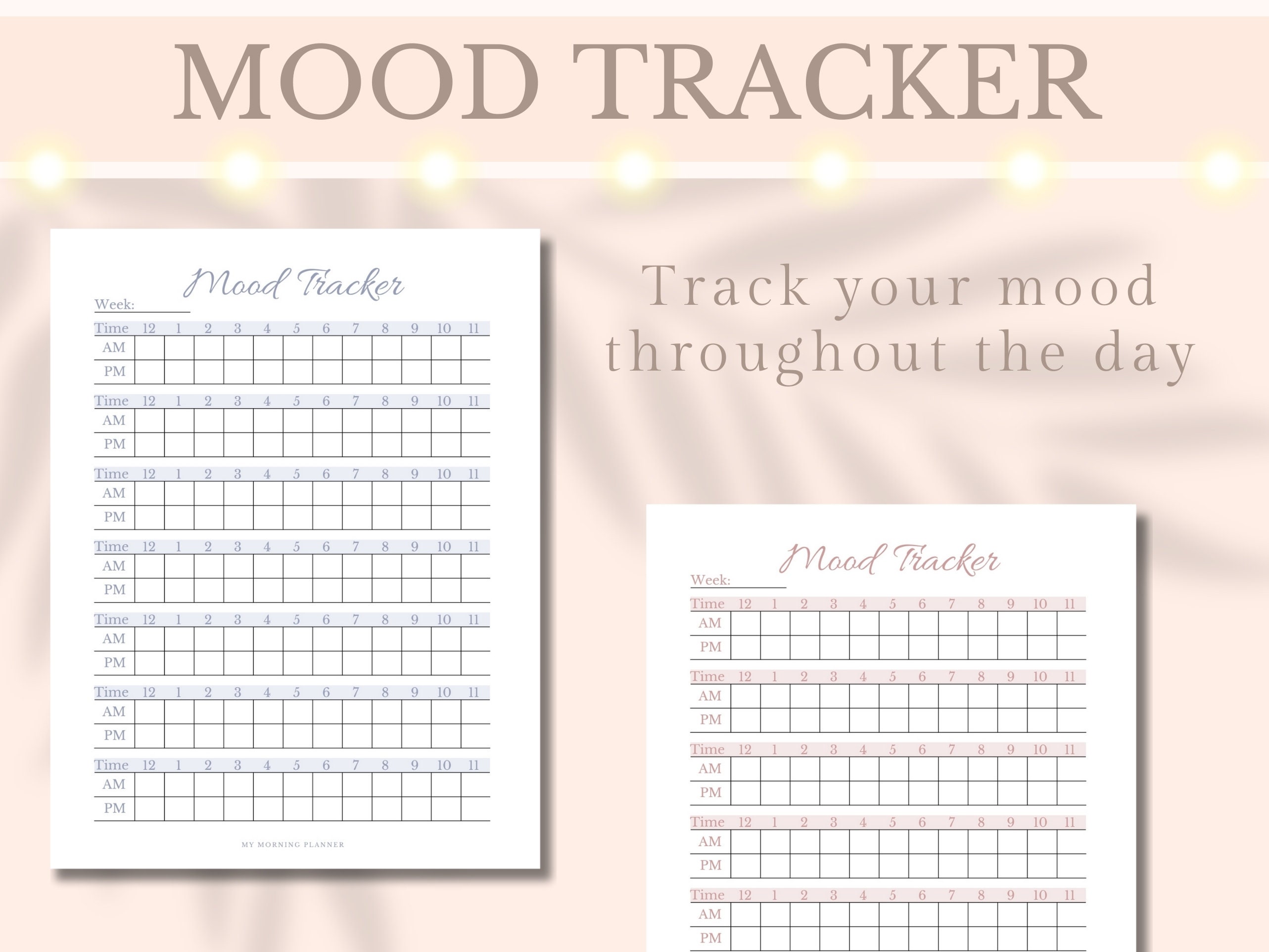 Mood Tracker Printable Planner Emotion Chart Health Worksheet Daily ...