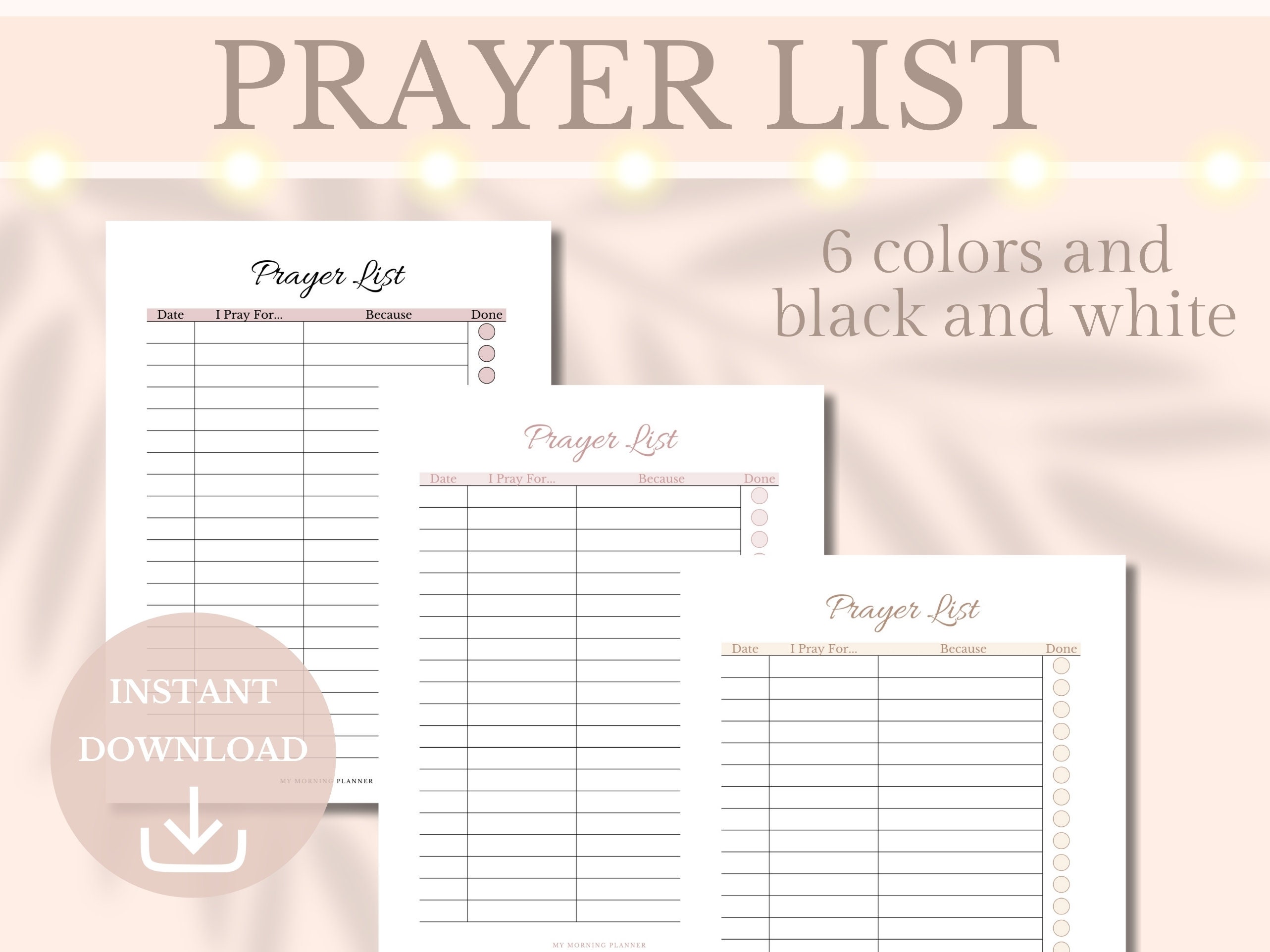Prayer List Printable Prayer Tracker Christian Journal Planner Insert ...