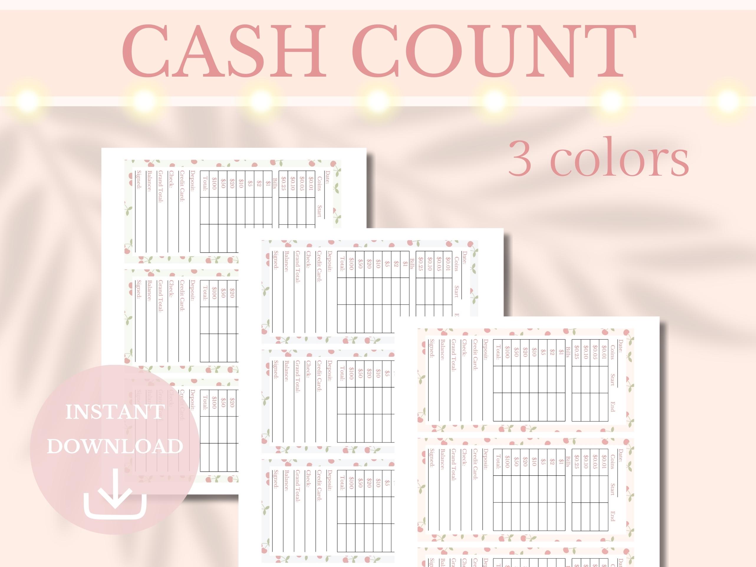 Cash Drawer Count Sheet Printable Shop Closing Cash Register Log Till ...
