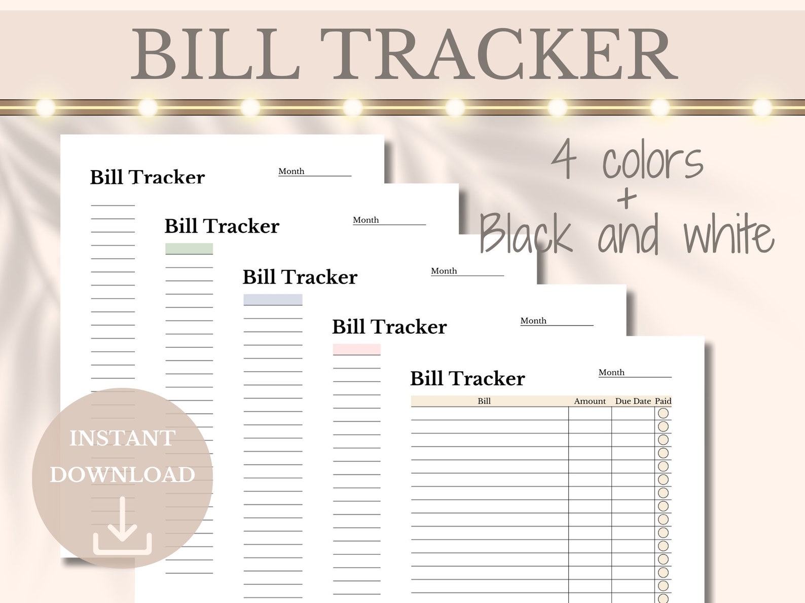 Monthly Bill Tracker Printable Expense Payment Checklist - Etsy