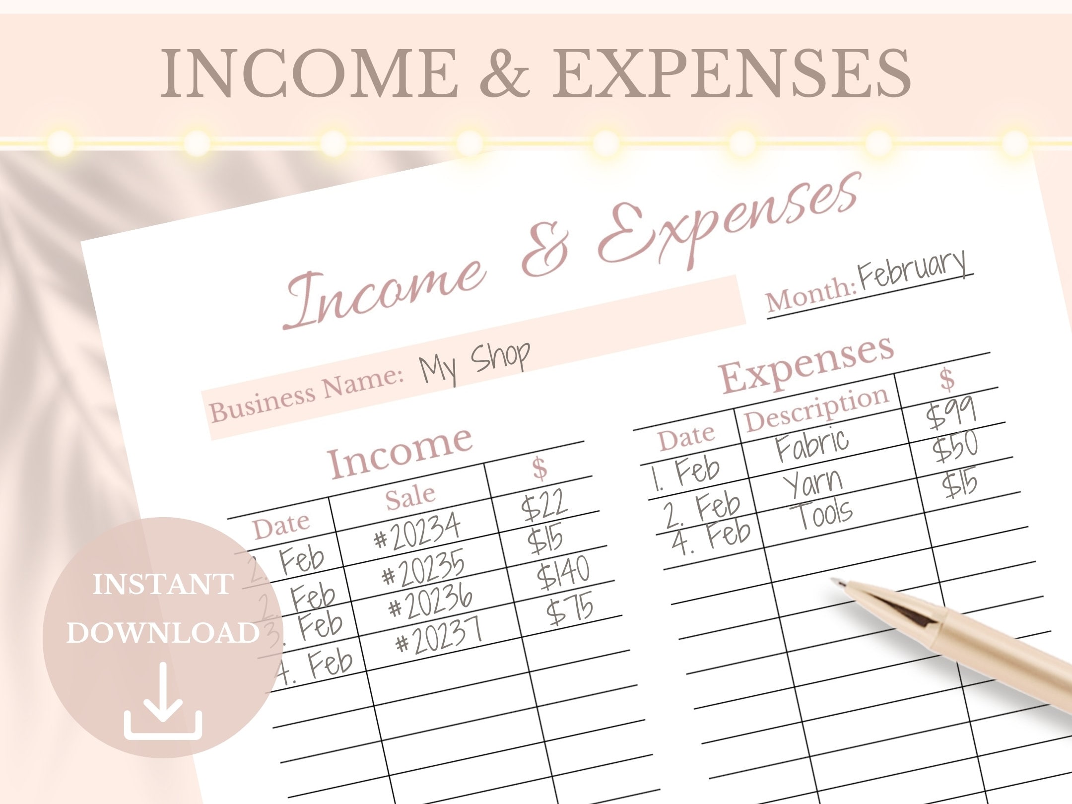 Income & Expense Tracker for Small Business Printable Planner ...