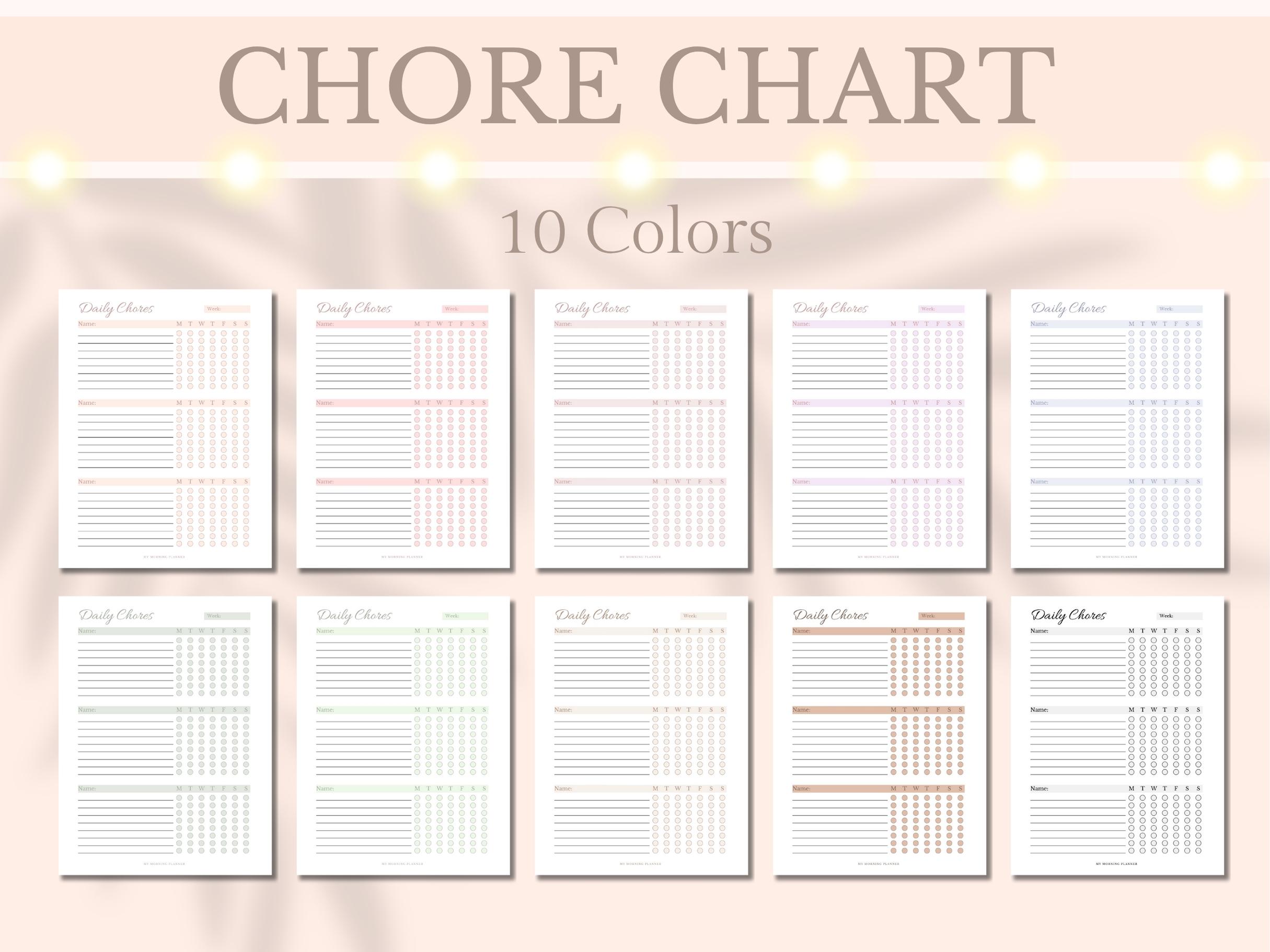 Chore Chart for 3 Kids, Teens, Adults Printable Daily Responsibility ...