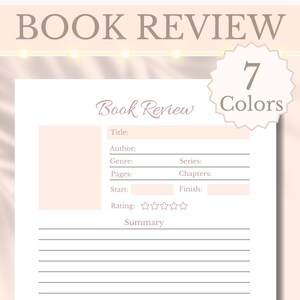 Book Review Printable Template Reading Tracker Journal Insert, Pink ...