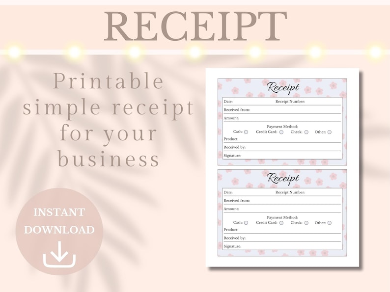 Simple Receipt Printable Customer Receipt Pink Cute Receipt for Small ...