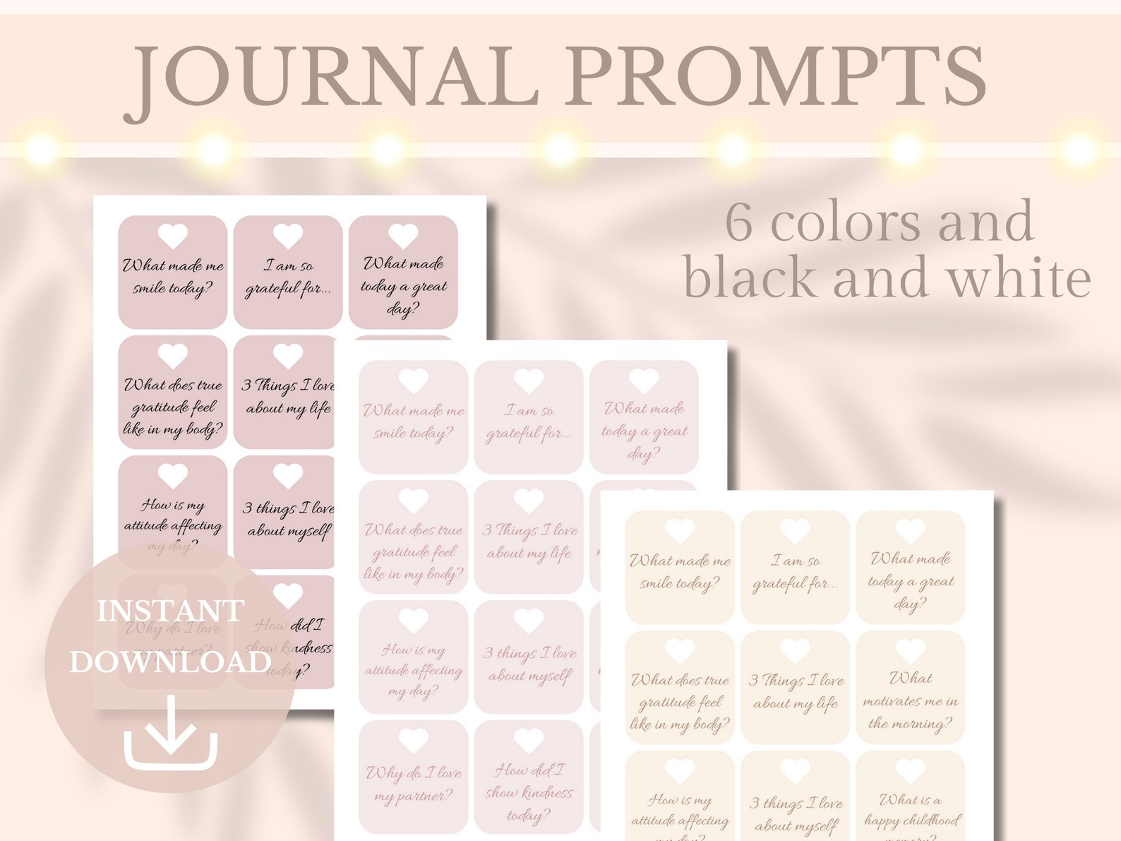 60 Gratitude Journal Prompt Cards Printable Journaling Prompts ...