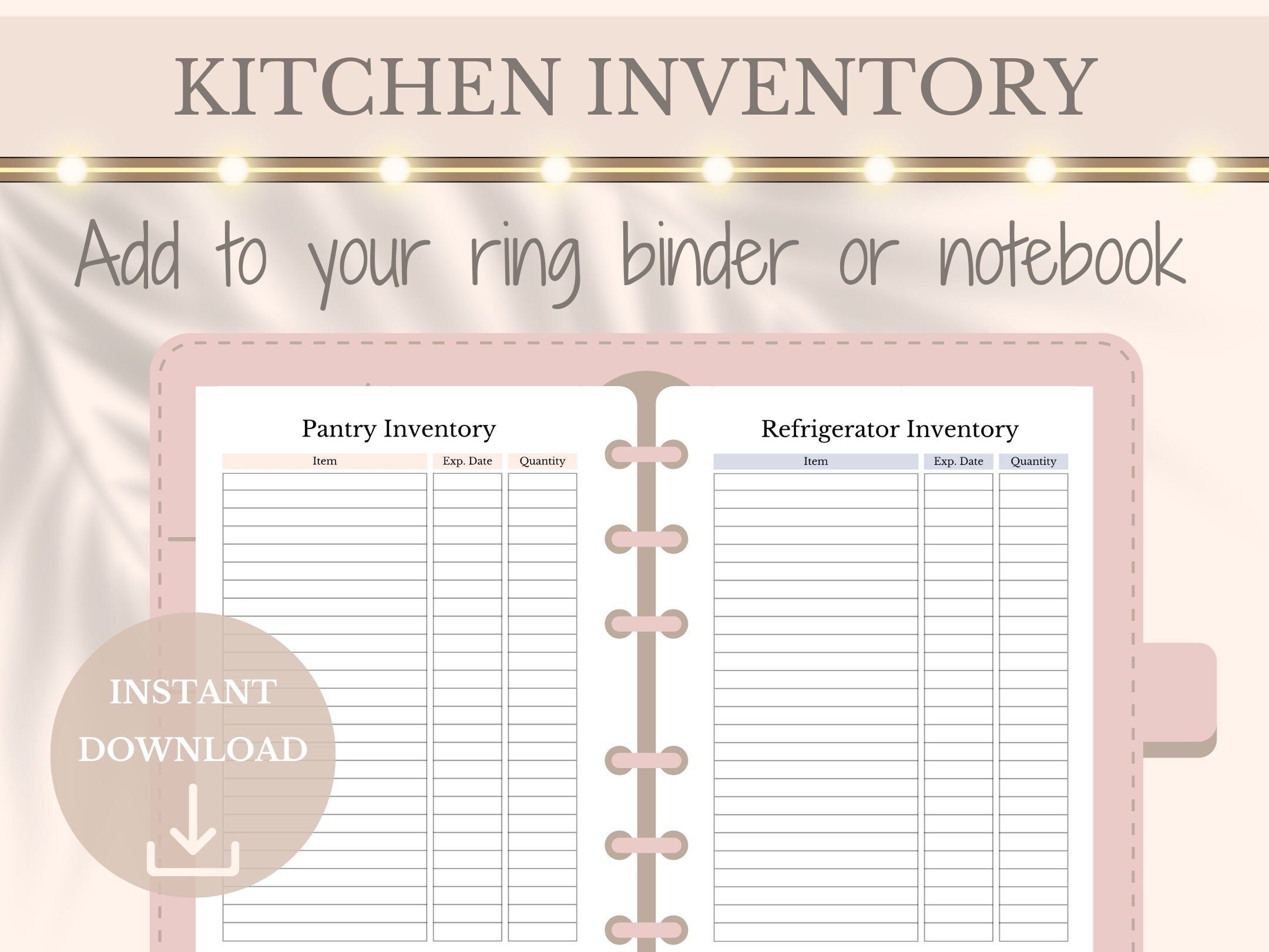 Kitchen Inventory Printable Tracker Food Log, Fridge Freezer Pantry ...