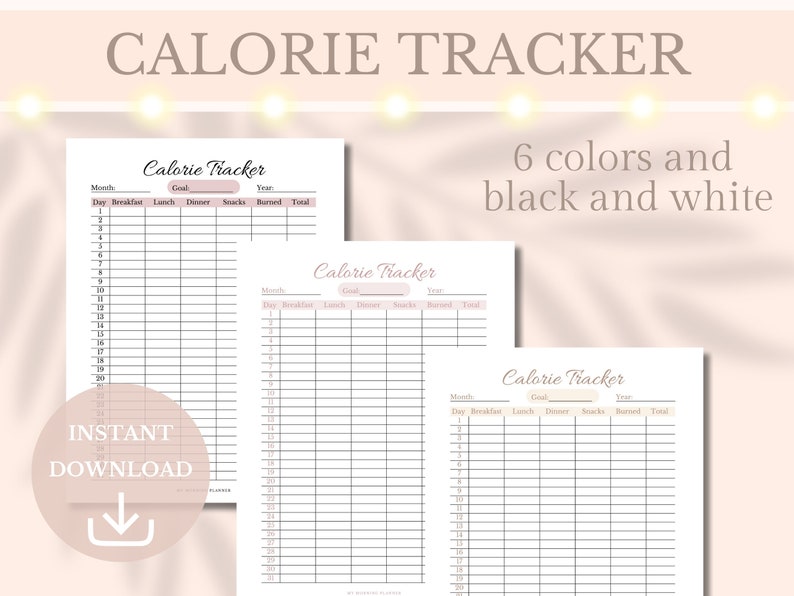 Calorie Tracker Printable Weight Loss Journal Fitness Planner Food Log ...