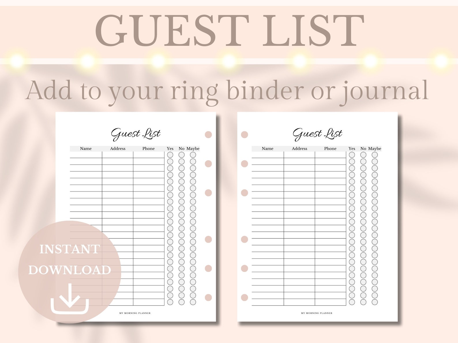 Wedding Guest List Printable RSVP Tracker Pink Event Planner Attendee ...