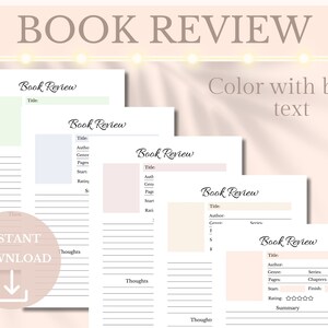 Book Review Printable Template Reading Tracker Journal Insert, Pink ...