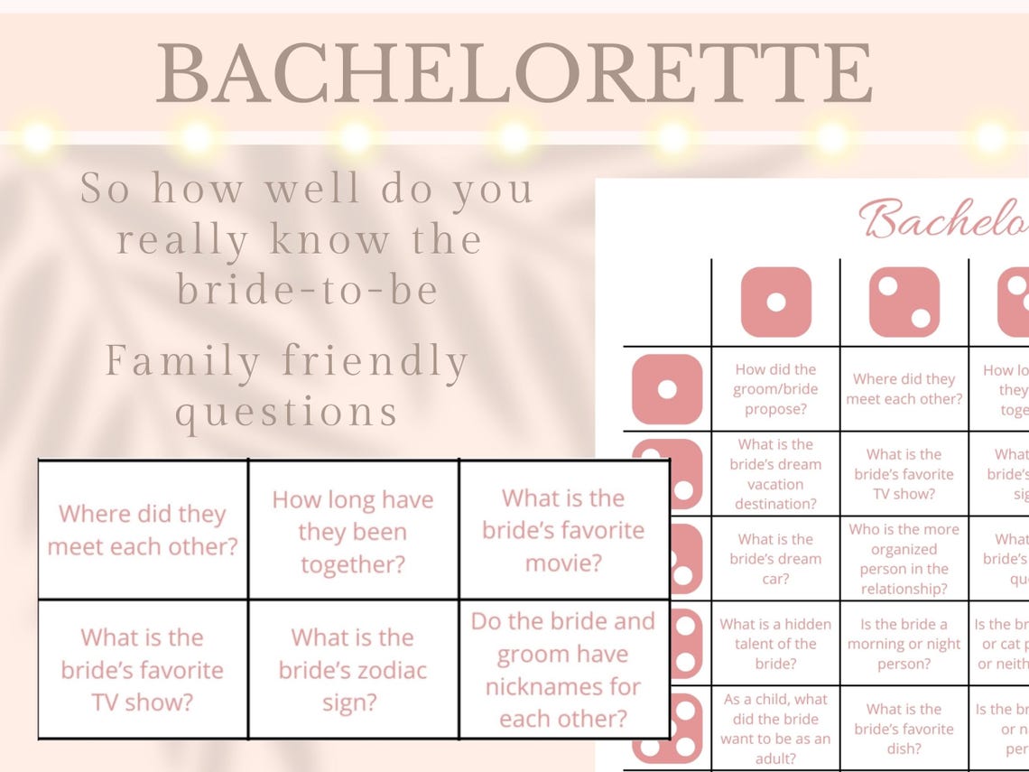 Bachelorette Party Game Printable Bridal Shower Game Dice Conversation ...