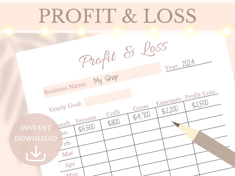 Yearly Profit and Loss Income Statement for Small Business PRINTABLE ...