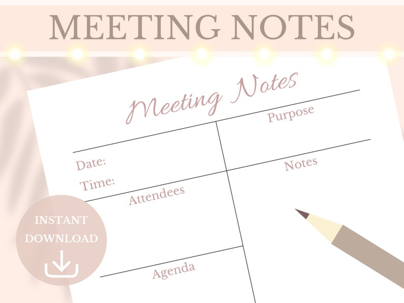 Meeting Notes Printable Planner Small Business Note Taking Template ...