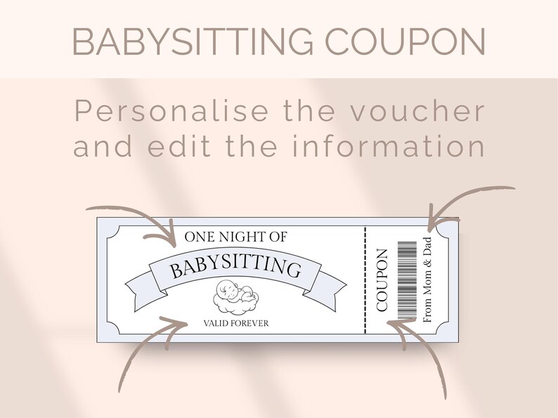 EDITABLE Babysitting Voucher Template One Free Night Babysitting Coupon ...
