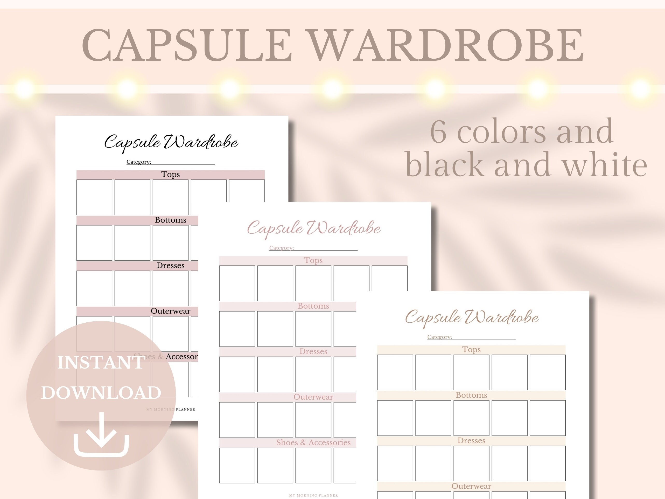 Capsule Wardrobe Printable Outfit Planner Clothes Organizer Minimalist ...