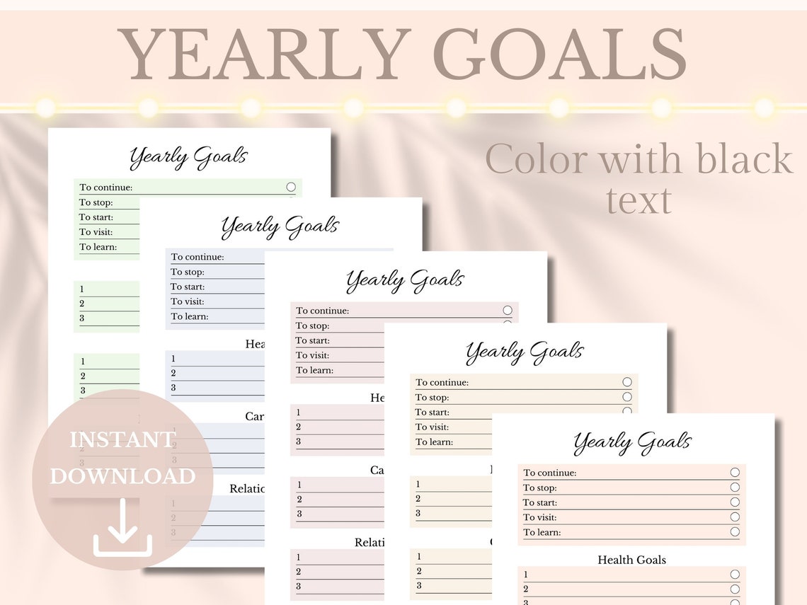 Yearly Goal Setting Printable Planner New Year's Resolution Tracker ...