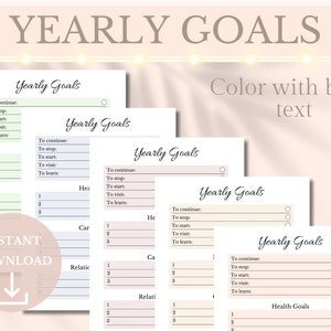 Yearly Goal Setting Printable Planner New Year's Resolution Tracker ...