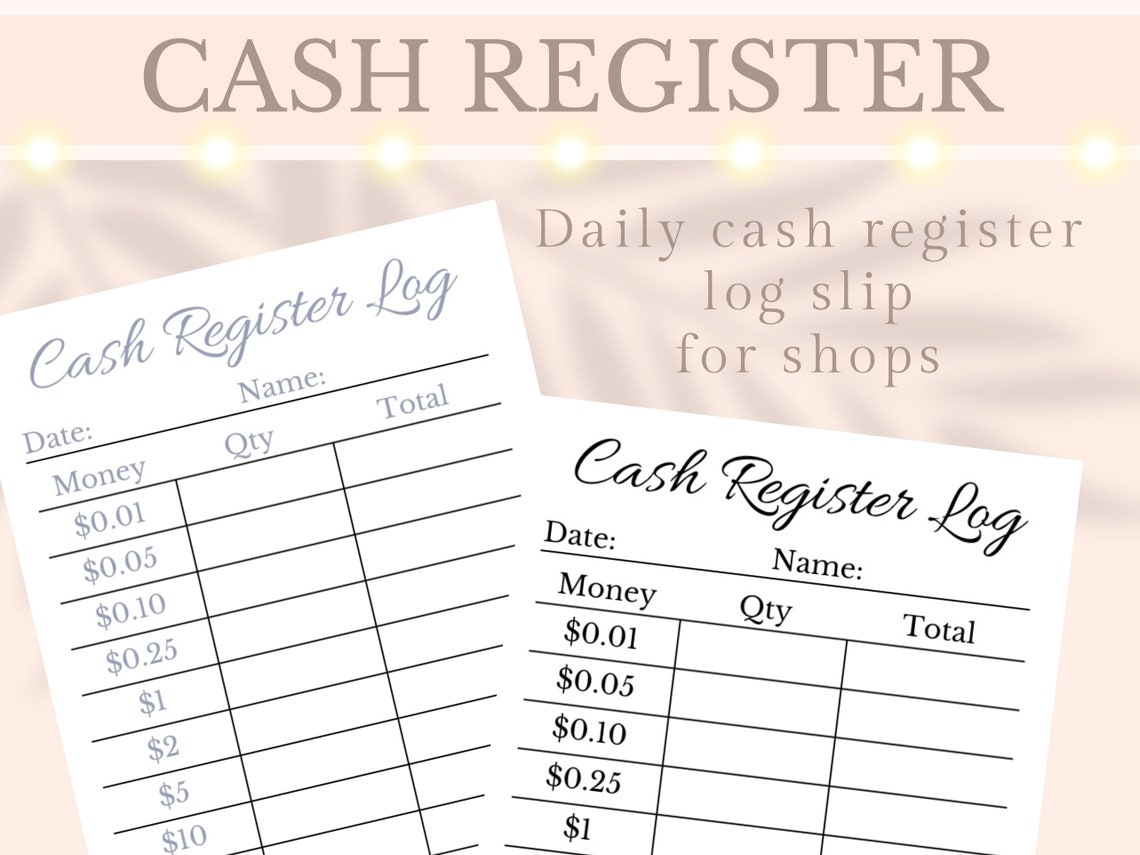 Cash Breakdown Teller Slip Printable Cash Register Till Balance Tracker ...