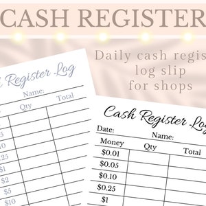 Cash Breakdown Teller Slip Printable Cash Register Till Balance Tracker ...