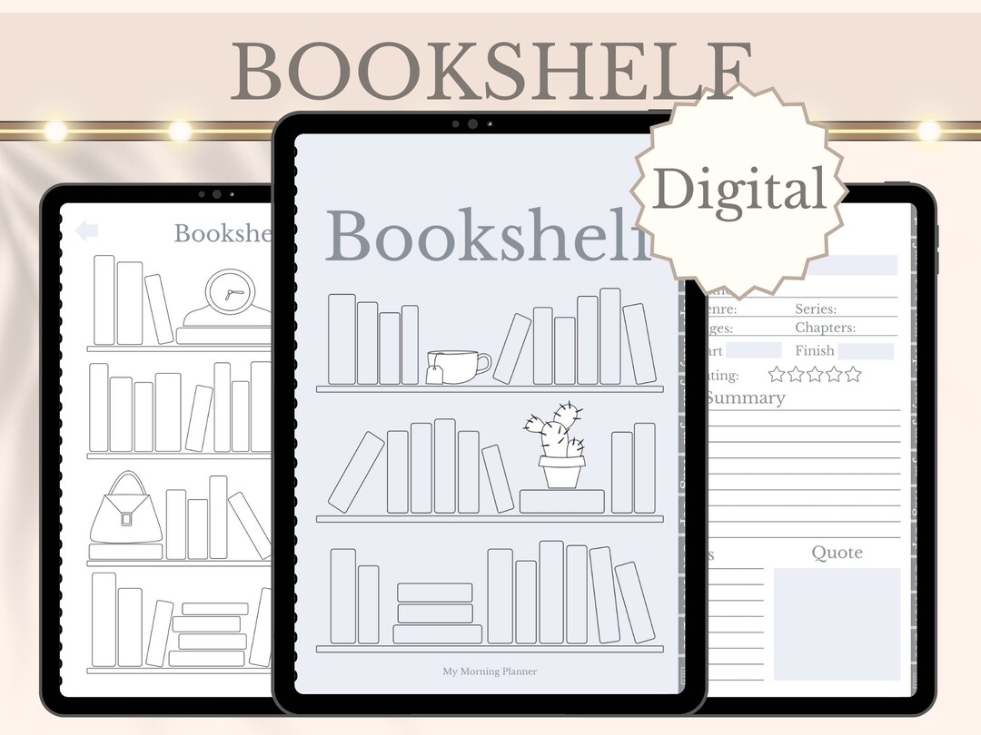 Digital Bookshelf Reading Tracker Coloring Pages Book Lover Accessories ...