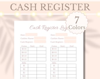 Cash Register Log Printable Cashier Shop Closing Drawer Till Balance ...