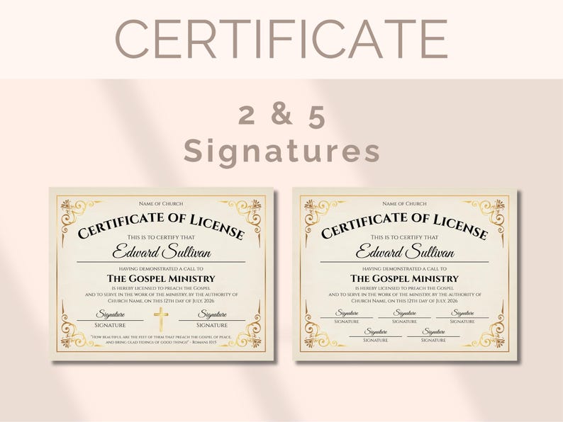 Editable Minister License Certificate Template License to Preach Pastor ...