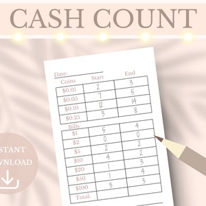 Cash Count Sheet Printable Cash Register Log Till Balance Cash ...