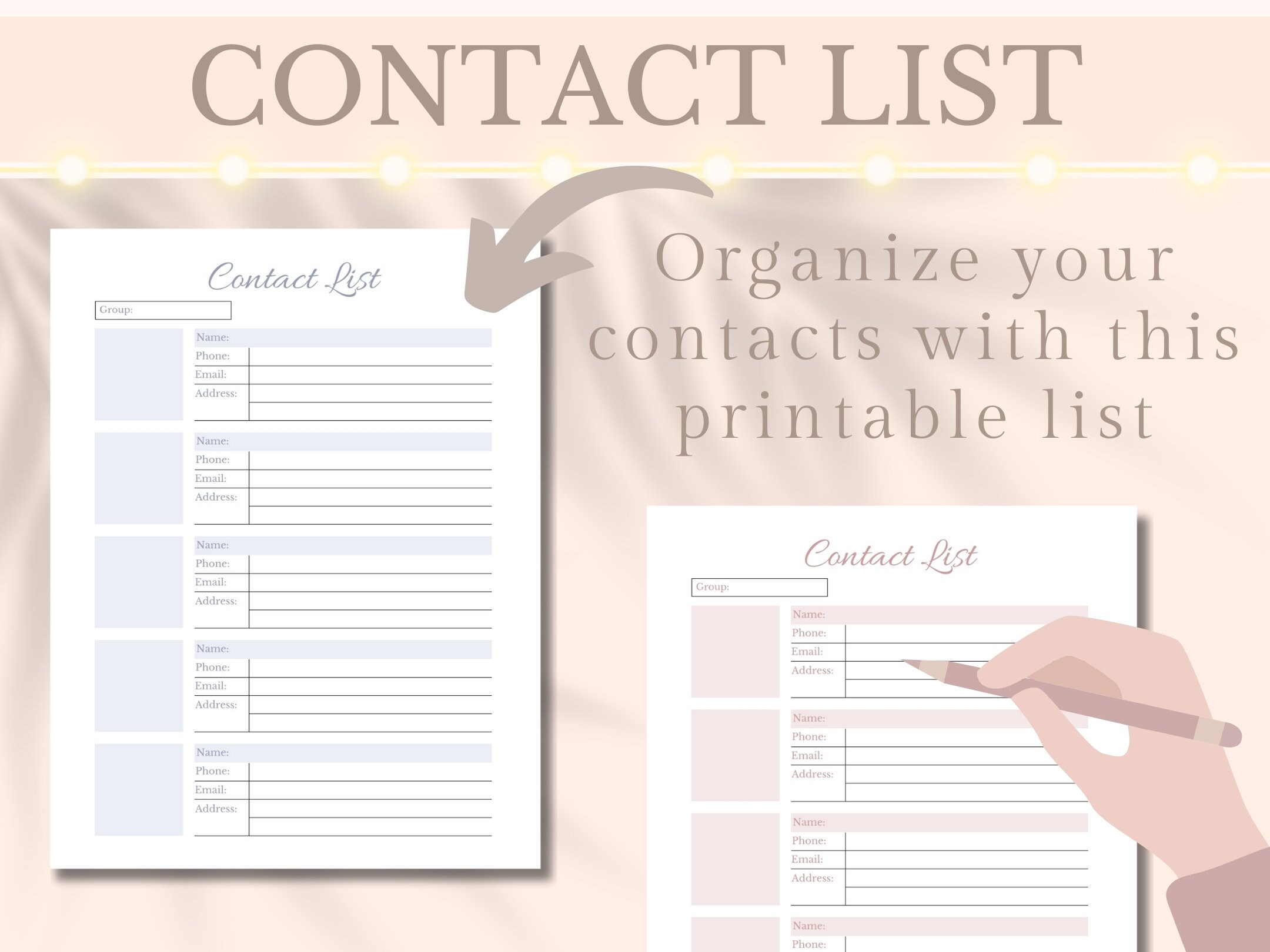 Contact List Printable Address Book Insert, Contact Directory Phone ...