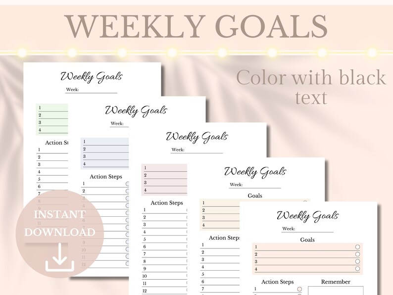 Weekly Goal Setting Printable Planner, to Do List Productivity Tracker ...