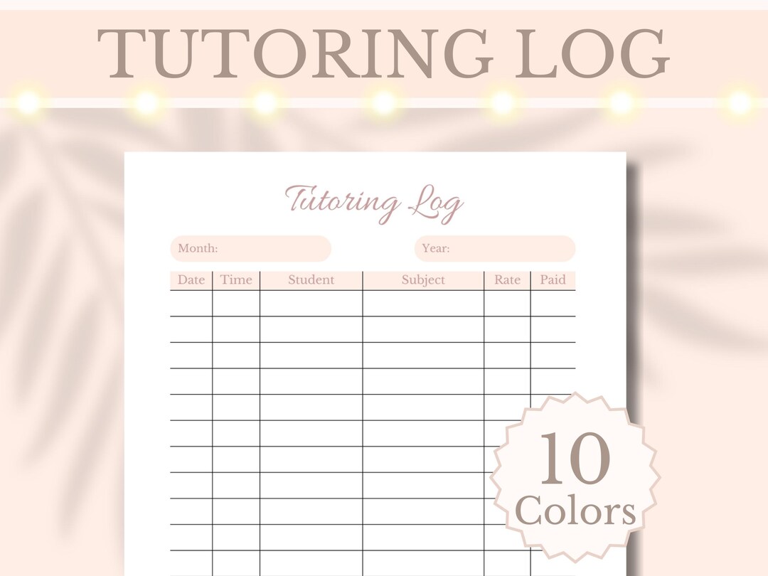 Tutoring Log Printable Tutoring Planner Income Tracker Tutor Session ...