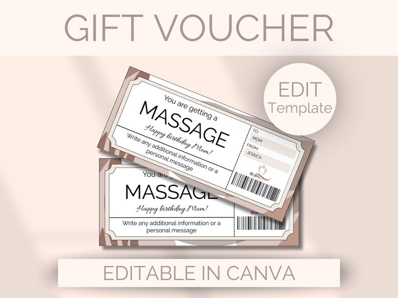 EDITABLE Massage Voucher Template Birthday Gift Card Massage Gift ...