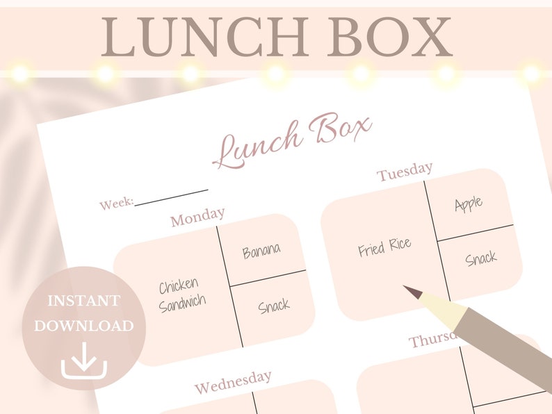 Lunch Box Planner Printable School Kids Lunchbox Ideas Back to School ...